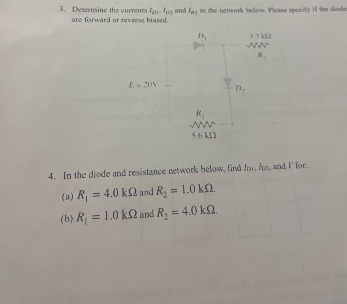 Solved 3. Determine the currents ID1,ID2 and IR2 in the | Chegg.com
