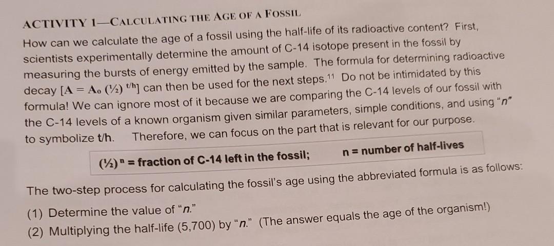 Solved ACTIVITY 1-CALCULATING THE AGE OF A FOSSIL How can we | Chegg.com