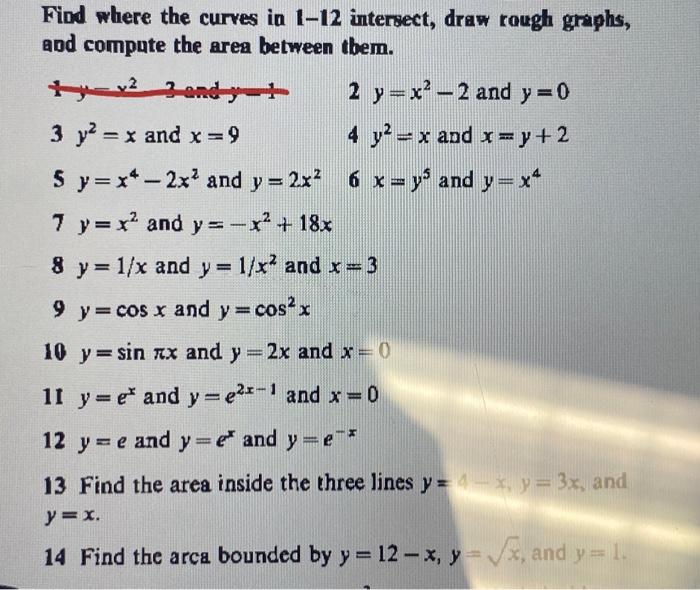 Solved Find where the curves in 1-12 intersect, draw rough | Chegg.com