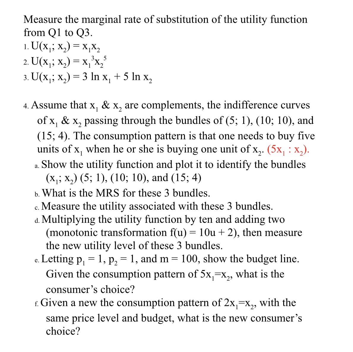 Solved Measure the marginal rate of substitution of the | Chegg.com