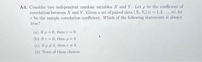 Solved A4. Consider two independent random variables X and | Chegg.com