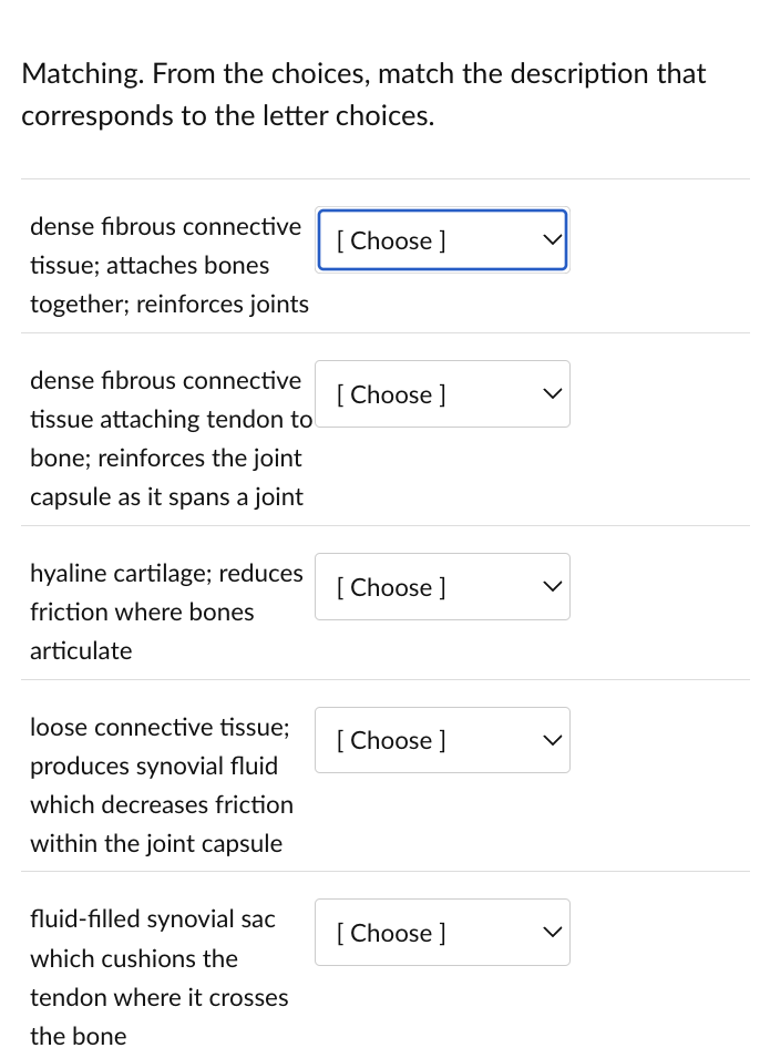 Solved Matching. From the choices, match the description | Chegg.com