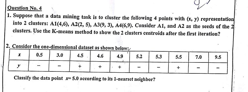 Solved Question No. 4 1. Suppose that a data mining task is | Chegg.com