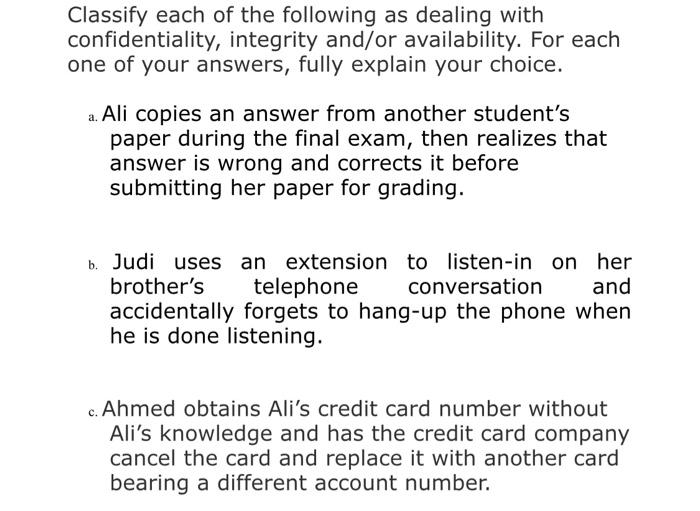 Solved Classify each of the following as dealing with | Chegg.com