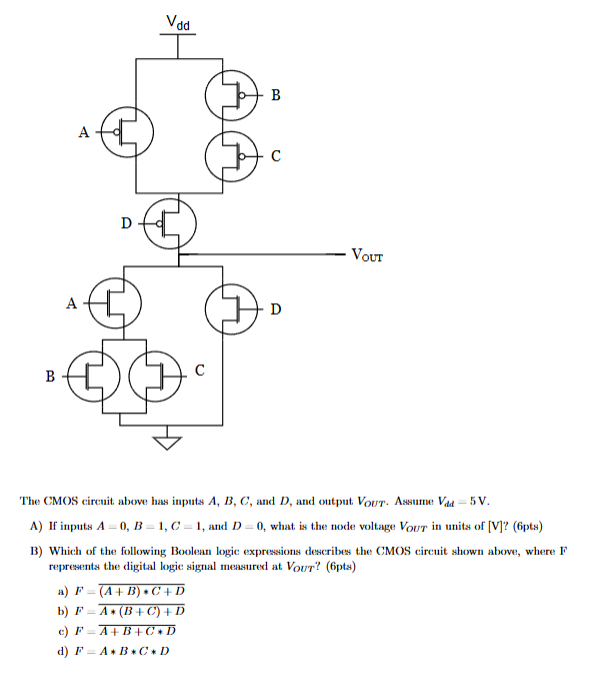 Solved The CMOS circuit above has inputs A,B,C, ﻿and D, ﻿and | Chegg.com