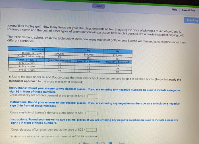Solved Saved Help Save & Exit Check my Lorena likes to play | Chegg.com