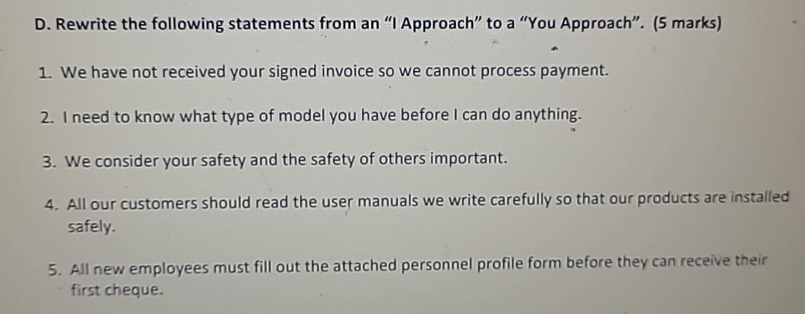 Solved D. ﻿Rewrite the following statements from an "I | Chegg.com