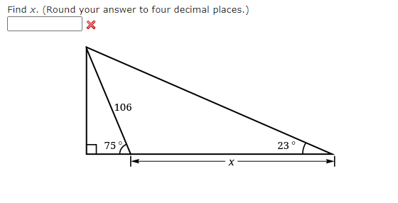 Solved Find x. (Round ﻿your answer to ﻿four decimal places.) | Chegg.com