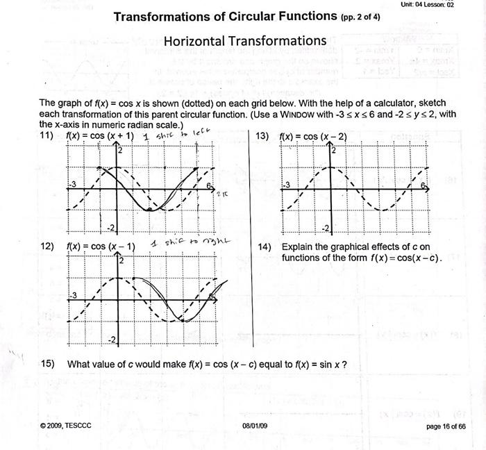 Solved Transformations of Circular Functions (pp. 3 of 4 ) | Chegg.com