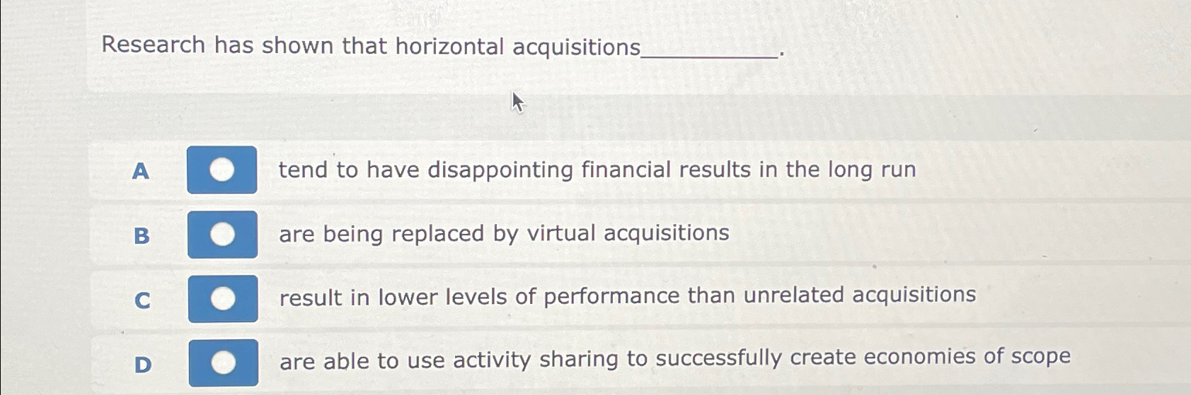 Solved Research has shown that horizontal acquisitions.A | Chegg.com