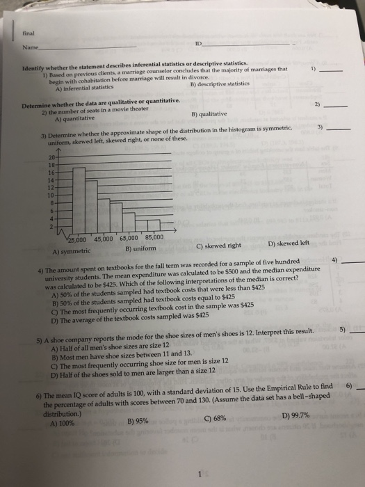 Solved final Name Identify whether the statement describes | Chegg.com