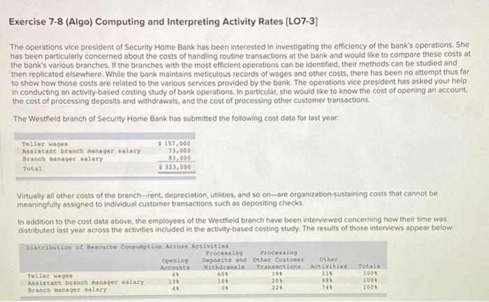 Solved Exercise 7-8 (Algo) Computing and Interpreting | Chegg.com