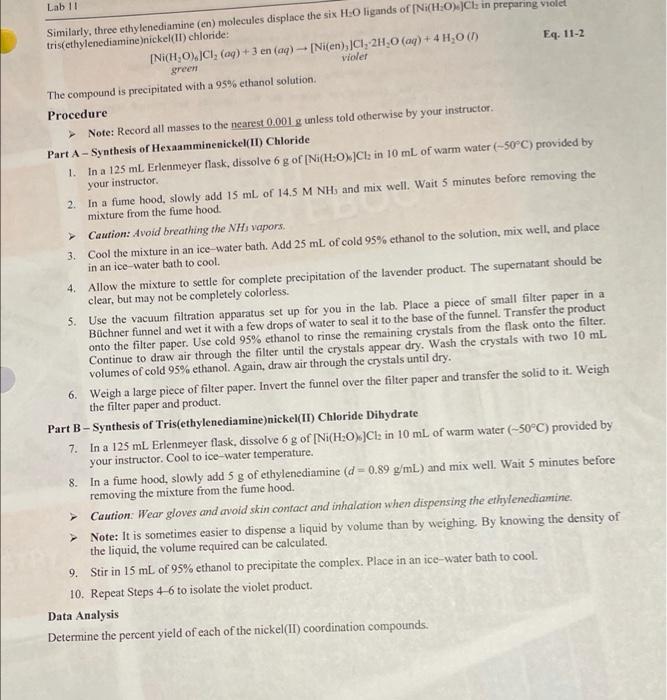 Solved Lab 11 Preparation of Nickel(II) Coordination | Chegg.com