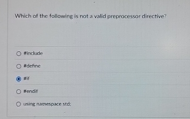 Solved Which of the following is not a valid preprocessor | Chegg.com