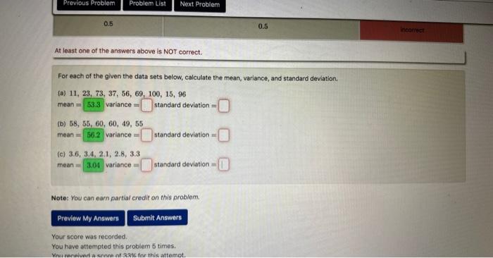 Solved For each of the given the data sets below, calculate | Chegg.com