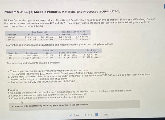Solved Problem 9-21 (Algo) Multiple Products, Materials, and | Chegg.com