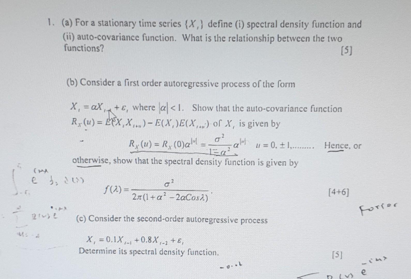 Solved 1 A For A Stationary Time Series