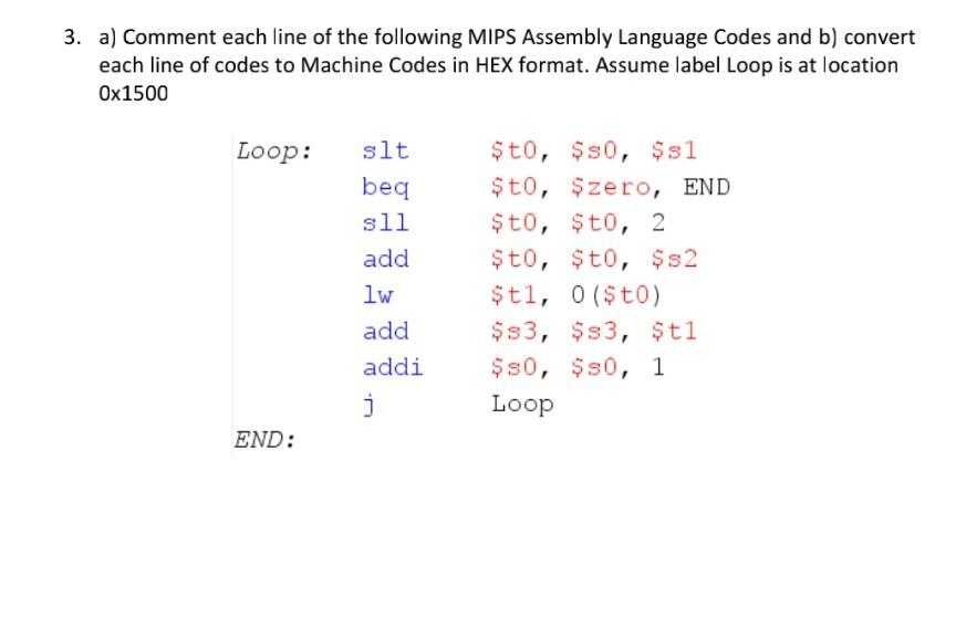 Solved 3. a) Comment each line of the following MIPS | Chegg.com