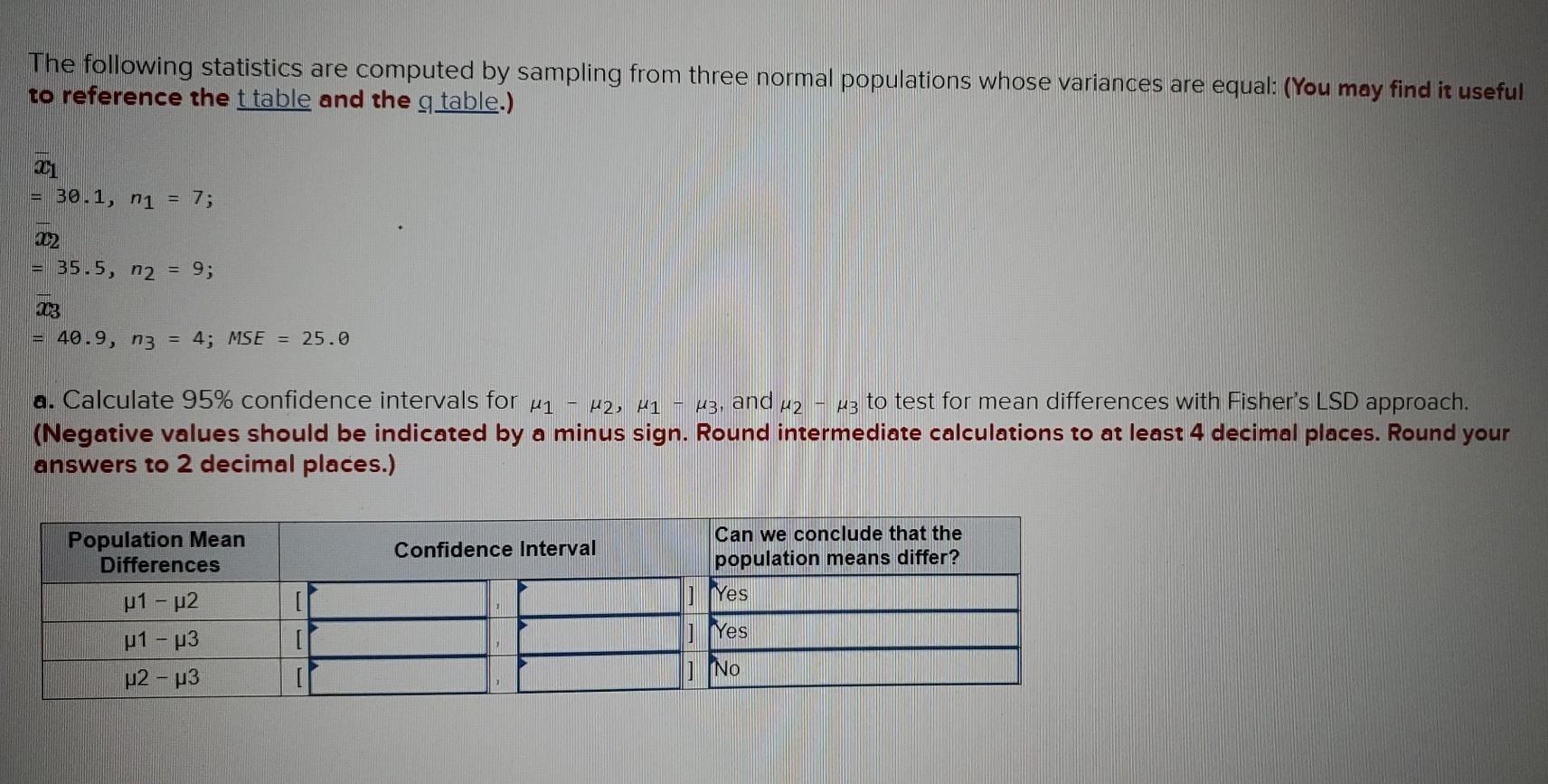 Solved The following statistics are computed by sampling | Chegg.com