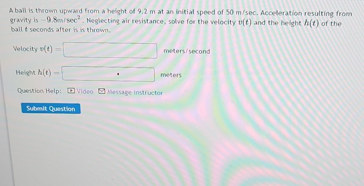 Solved A ball is thrown upward from a height of 9.2 m at an | Chegg.com