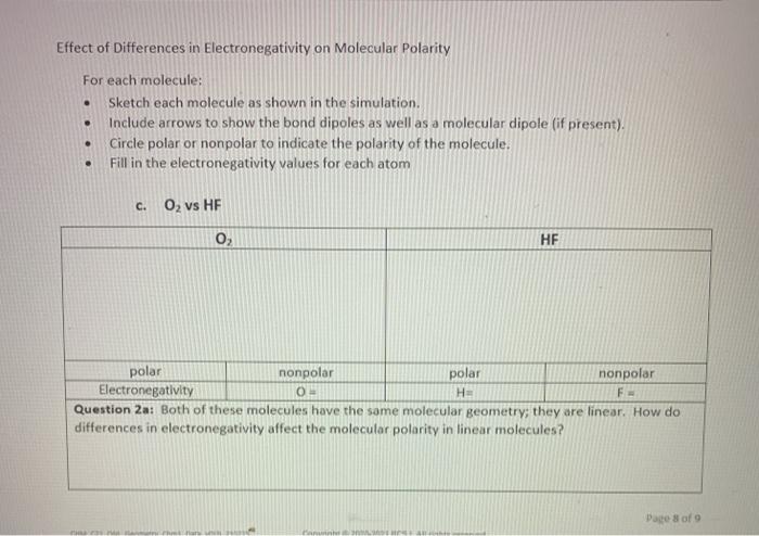 Solved Effect of Differences in Electronegativity on | Chegg.com