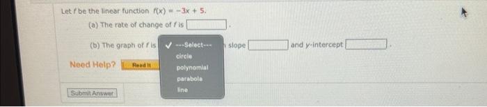Solved Let f be the linear function f(x)=−3x+5. (a) The rate | Chegg.com
