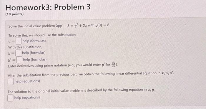 Solved Solve the initial value problem 2yy′+3=y2+3x with | Chegg.com