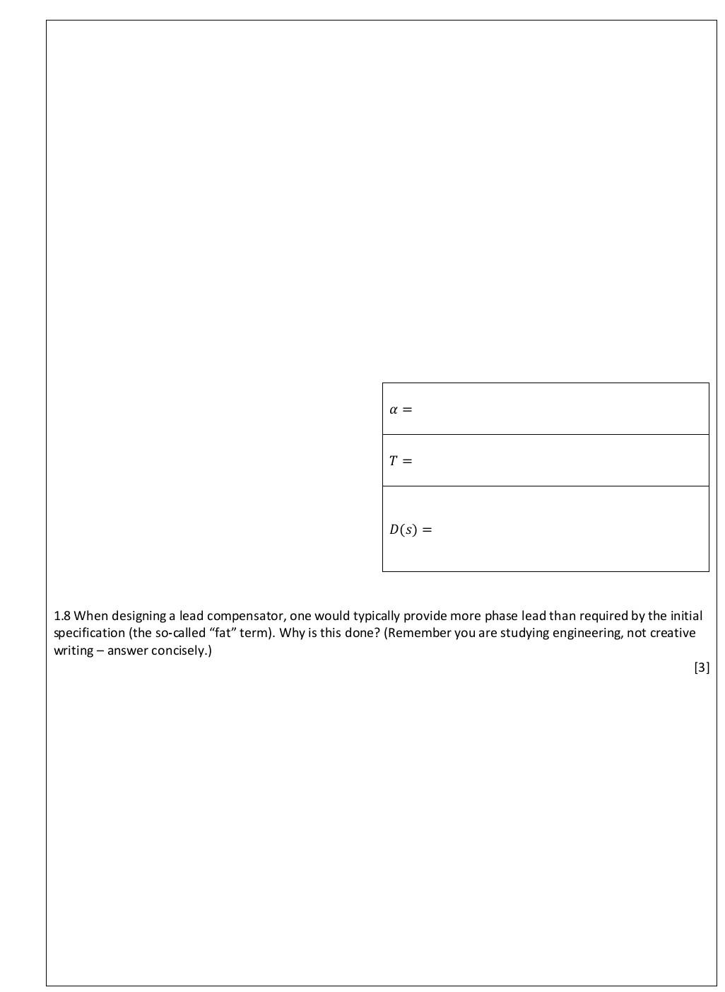 Solved Question 1 - Lead Compensator Design [25] Consider | Chegg.com