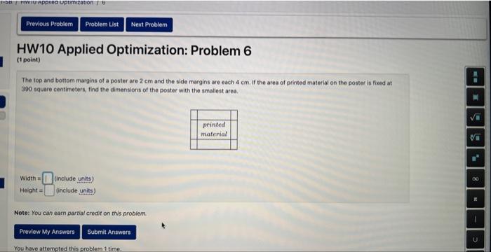 Solved HW10 Applied Optimization: Problem 6 (1 point) The | Chegg.com
