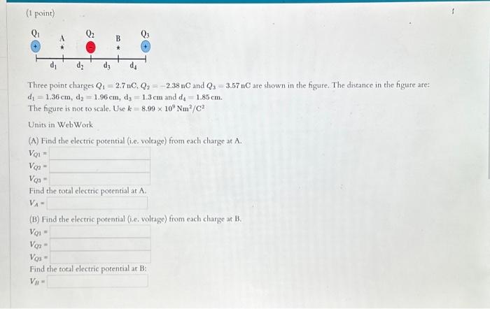 Solved Three point charges \\( Q_{1}=2.7 \\mathrm{nC}, | Chegg.com