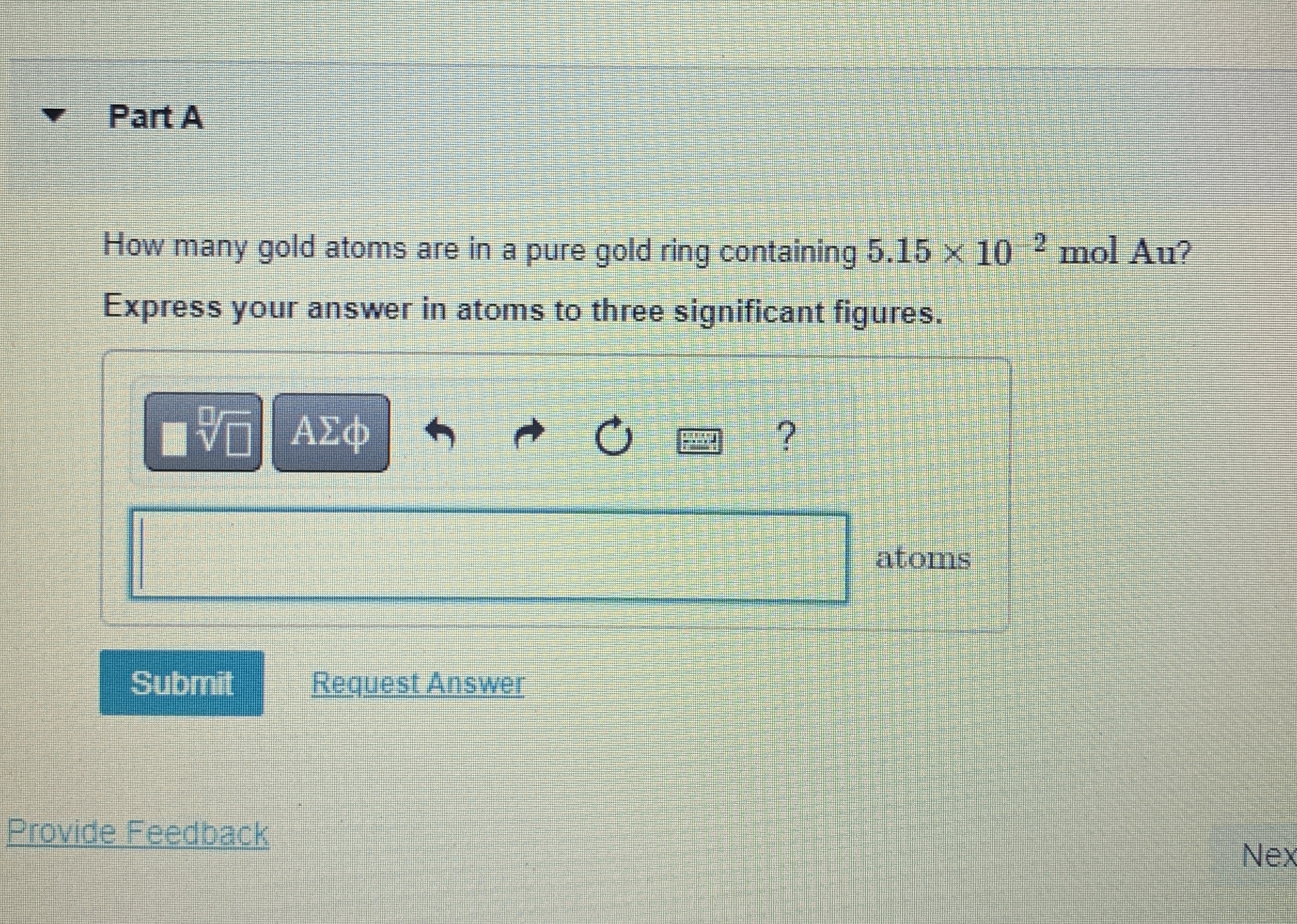 Solved Part AHow many gold atoms are in a pure gold ring | Chegg.com