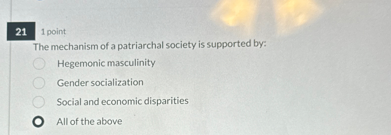 Solved 211 ﻿pointThe mechanism of a patriarchal society is | Chegg.com