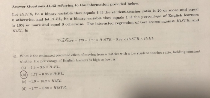 Solved Answer Questions 41-43 referring to the information | Chegg.com