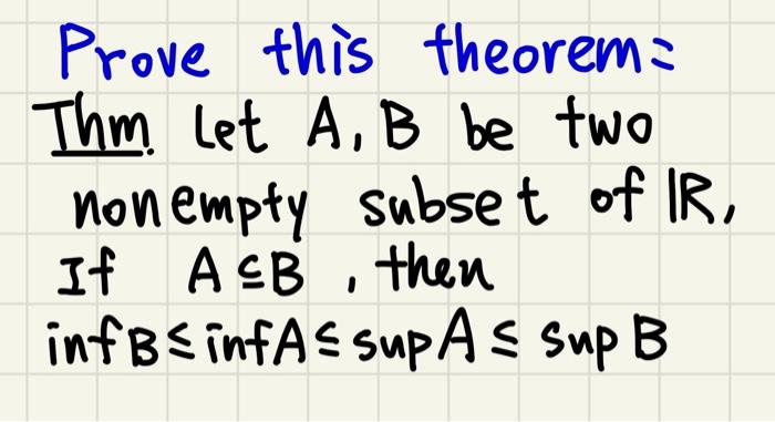 Solved Prove this theorem: Thm. Let A,B be two nonempty | Chegg.com