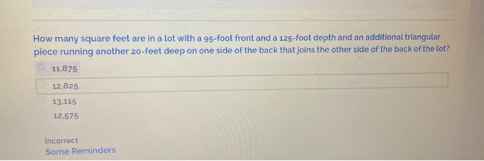 Solved How many square feet are in a lot with a 95-foot | Chegg.com