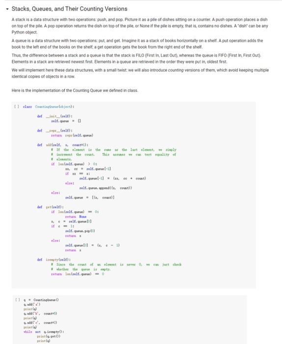Stacks, Queues, and Their Counting Versions A stack | Chegg.com