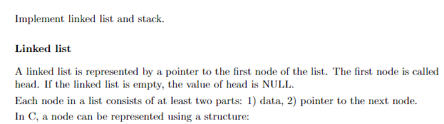 Implement linked list and stack.Linked listA linked | Chegg.com