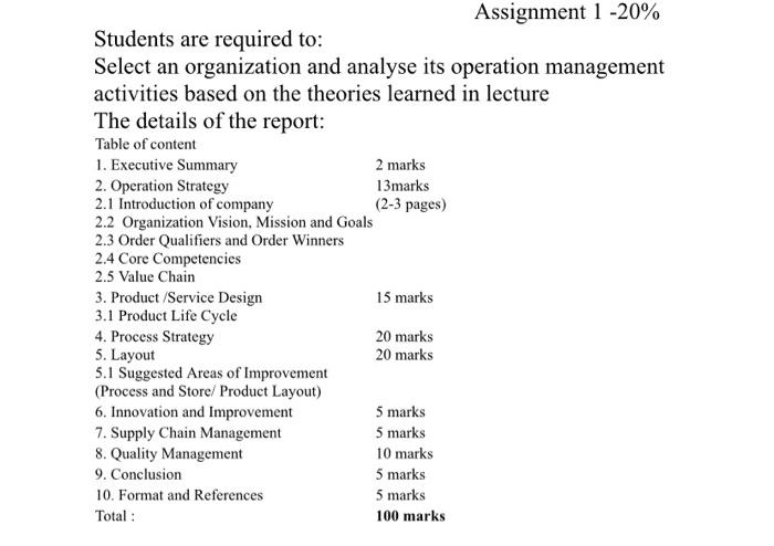 Solved Assignment 1 -20% Students are required to: Select an | Chegg.com