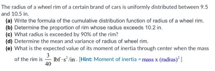 Solved The radius of a wheel rim of a certain brand of cars | Chegg.com