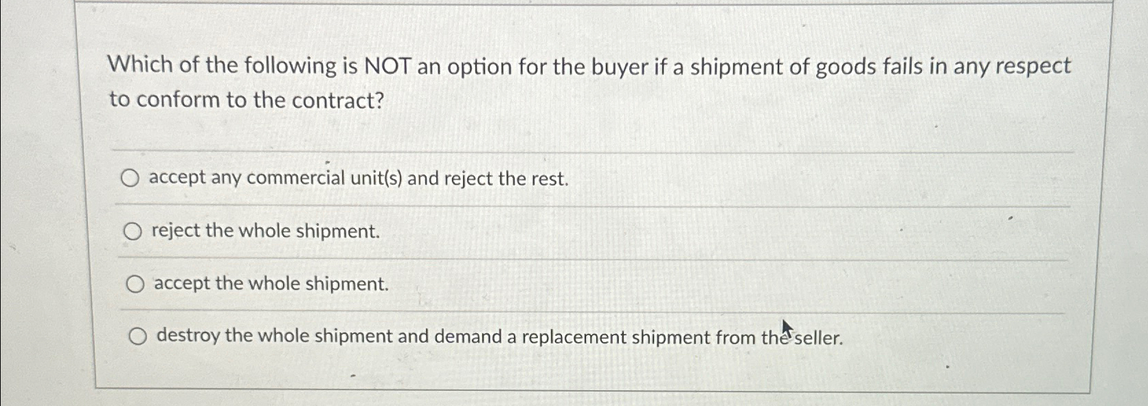 Solved Which of the following is NOT an option for the buyer | Chegg.com
