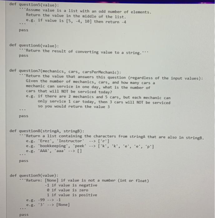 Solved def questions(value): "Assume value is a list with an | Chegg.com
