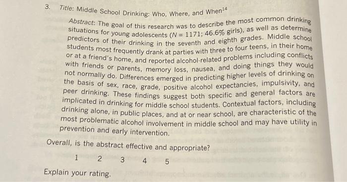 Solved 3. Title: Middle School Drinking: Who, Where, and | Chegg.com