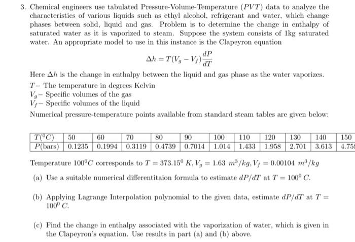 Solved 3. Chemical engineers use tabulated | Chegg.com