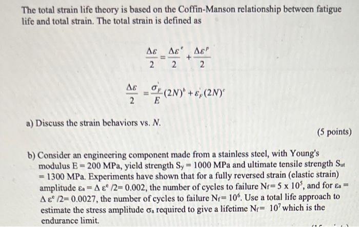 Solved The total strain life theory is based on the | Chegg.com