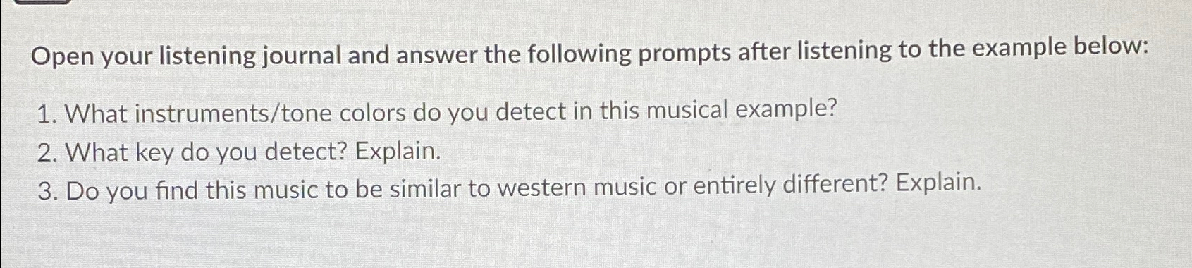 Solved Open your listening journal and answer the following | Chegg.com