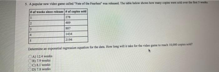 Solved Determine an exponetial regression equation for the | Chegg.com