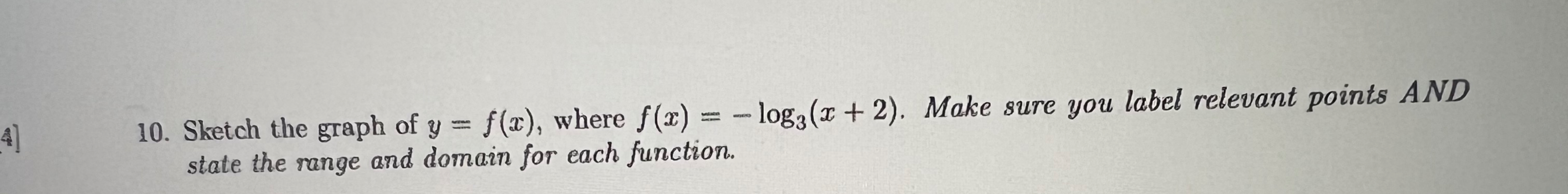 Solved Sketch the graph of y=f(x), ﻿where f(x)=-log3(x+2). | Chegg.com