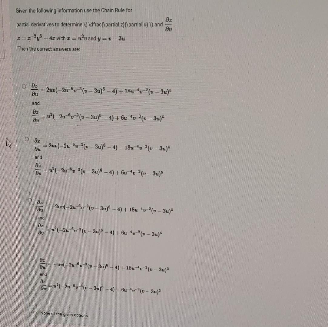 Solved Given the following information use the Chain Rule | Chegg.com