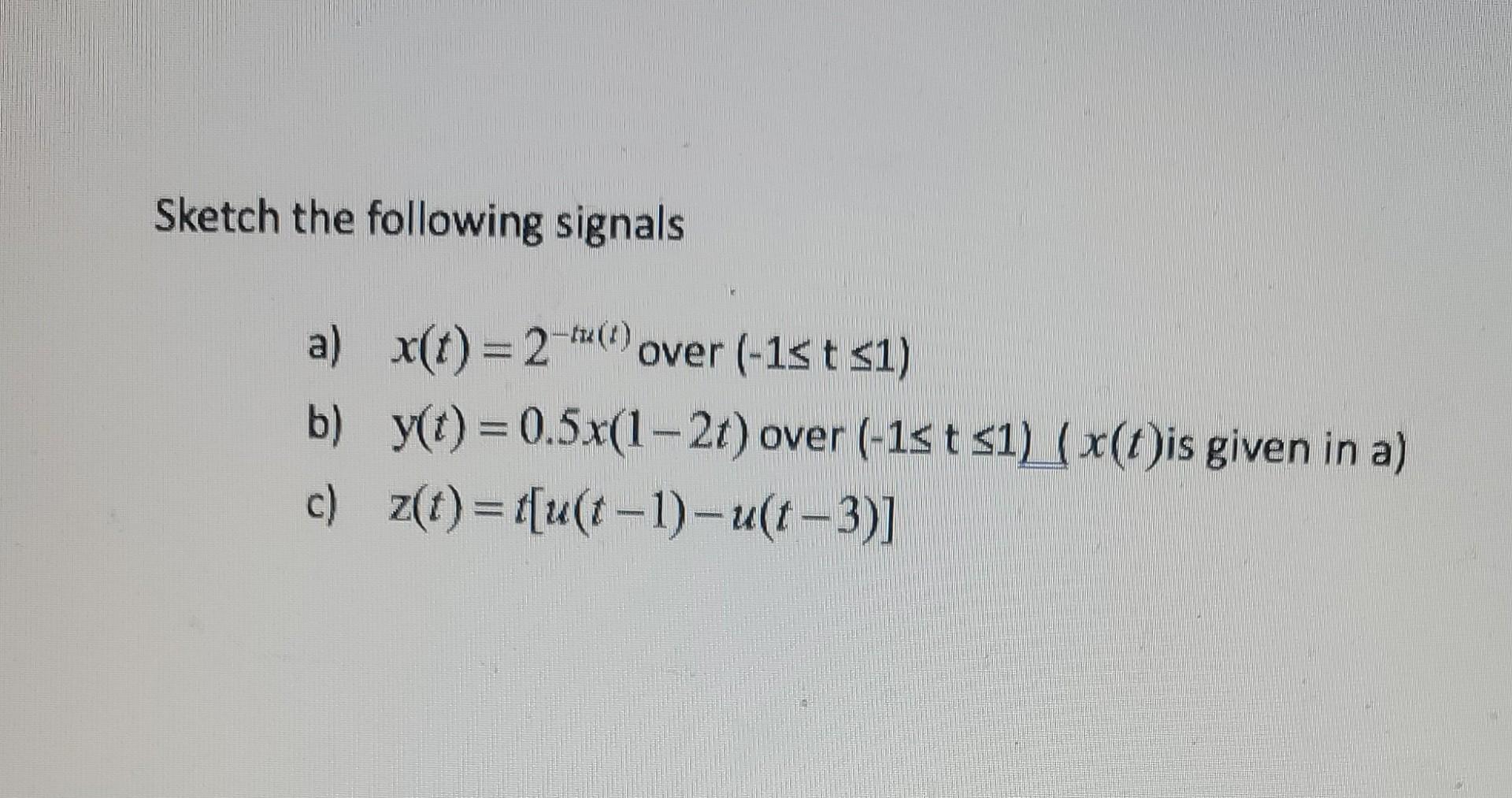 Solved Sketch the following signals a) x(t)=2−tu(t) over | Chegg.com