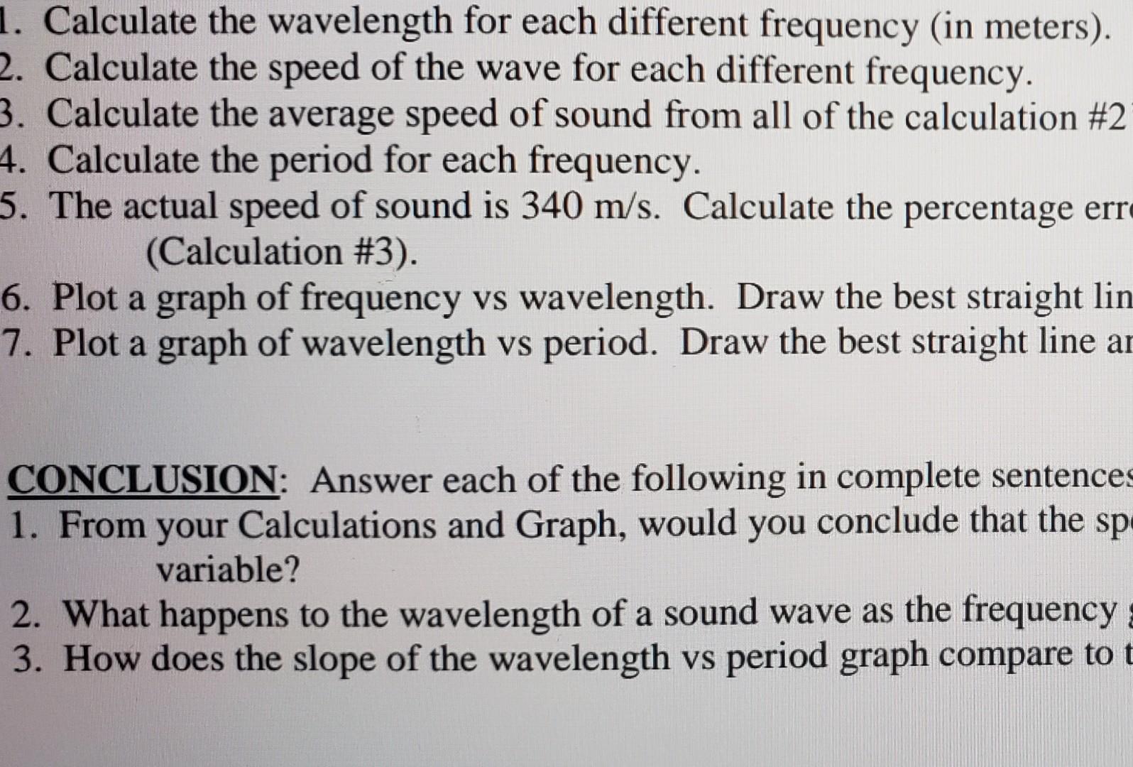 Solved 1. Calculate the wavelength for each different | Chegg.com